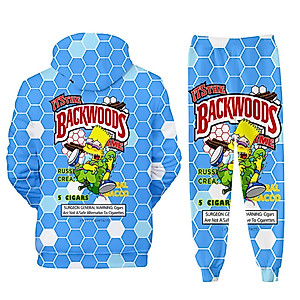 FEIRUIJI Backwoods Hoodie and Sweatpants Set 3D Printing Cartoon Backwoods Outfit for Men Women