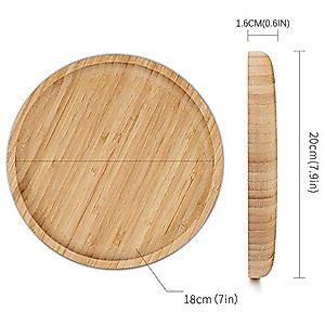 ANOTION Bamboo Plant Saucer, Suitable for 6-8 inch Plant Pots, 2 Packs Plant Pot Saucers Durable Bamboo Plant Tray for Indoors(20cm)
