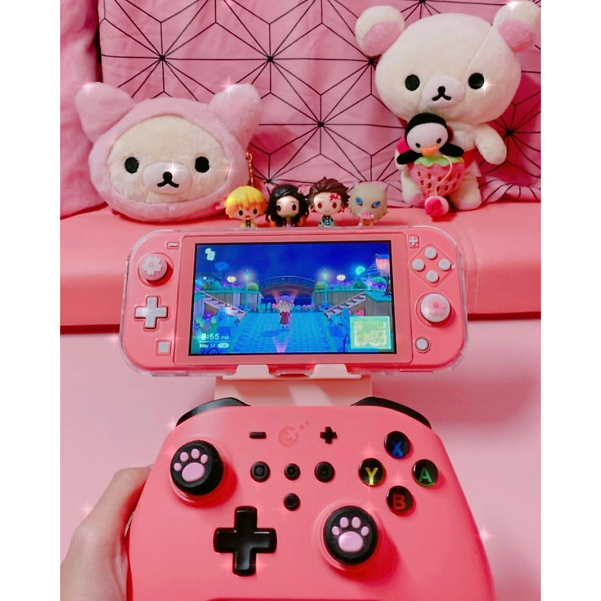 Switch Pink Thumb Grips, Pink Joystick Covers for Switch Lite, Cute Thumb Grip Caps Compatible with Switch Joy Cons - Cherry Blossoms