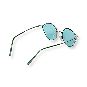 EVEE Vintage Oval Eye-Shape Metal Retro Sunglasses with Cosmetic Tint Lens (Rouge) (Silver Frame/Mint Green Lens)