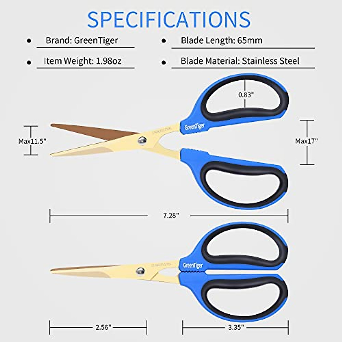 GreenTiger Garden Scissors, 65mm Extra-Long Blade, Golden Titanium Coating Pruning Shears, Sharp Precision-ground Stainless Steel Bonsai Shears, Suit for Garden and Home