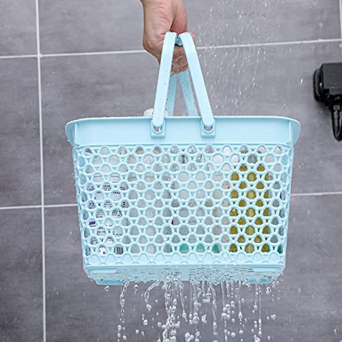 Anyoifax 2 Pack Portable Shower Caddy Tote, Plastic Storage Basket with Handle Bath Organizer Bin for Bathroom, Pantry, Kitchen, College Dorm, Set of 2, Blue & Green