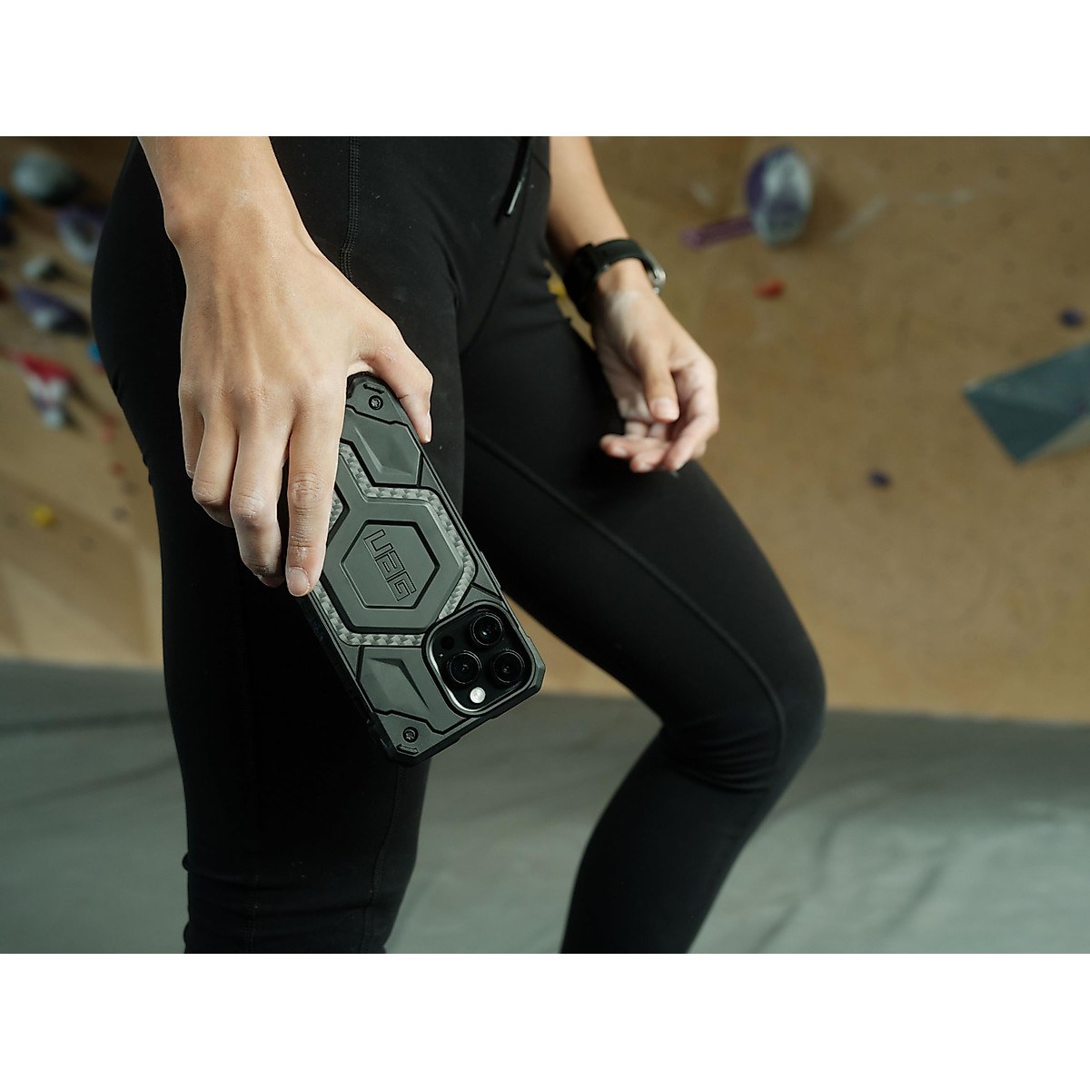 URBAN ARMOR GEAR UAG Designed for iPhone 15 Pro Max Case Monarch Pro Carbon Fiber 6.7" Compatible with MagSafe Bundle with U by UAG Magnetic Wireless Portable Charger 18W Power Bank Black