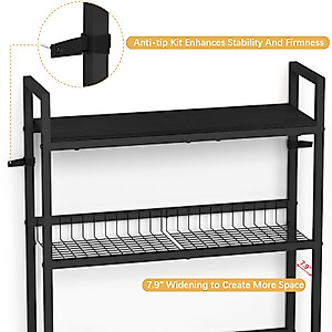 YBING Over The Toilet Rack 3 Tier Bathroom Shelf Over Toilet Storage Organizer Freestanding above Toilet Storage Rack with Metal Frame and Hook Bathroom Stand and Space Saver Shelf,Black