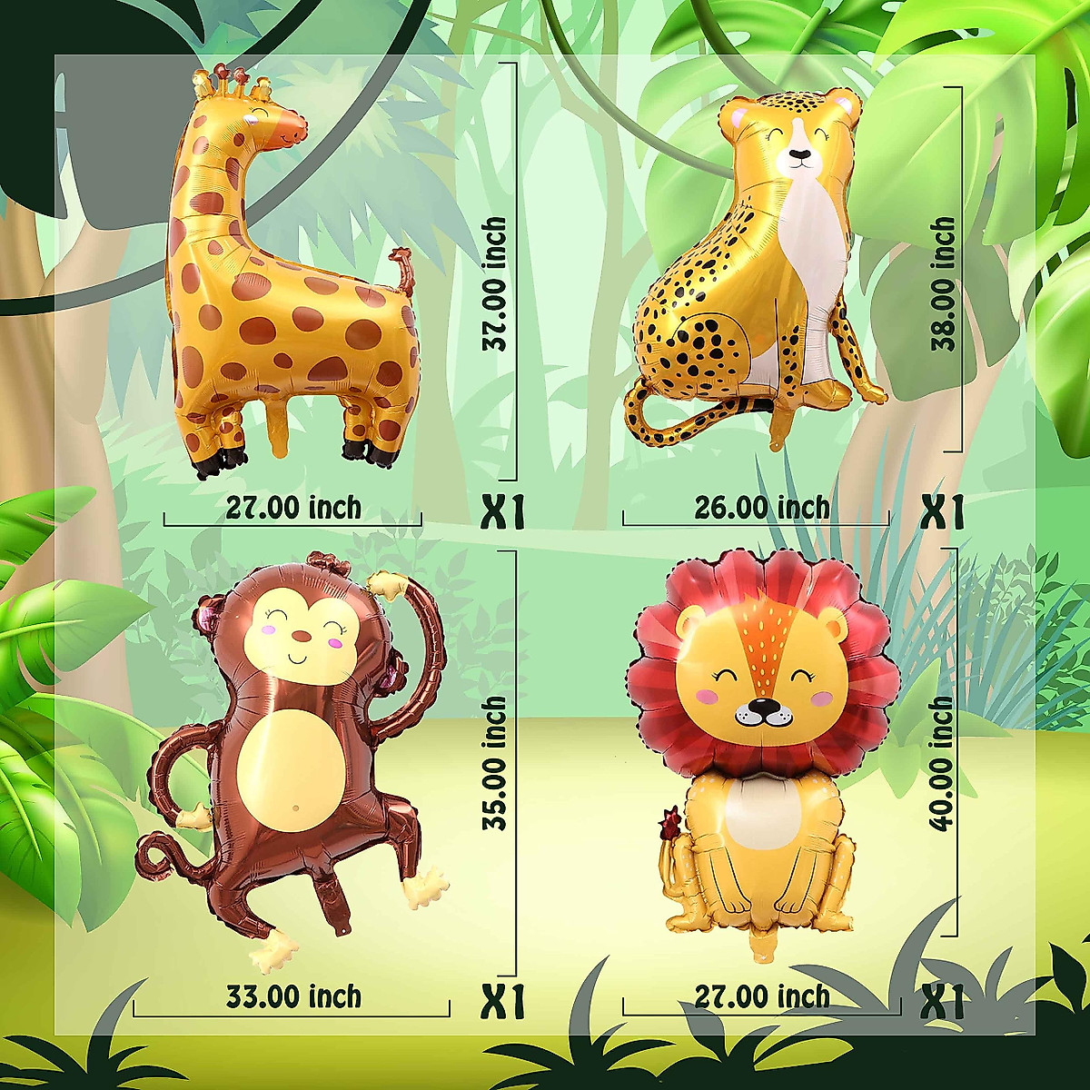 uoyoi 9Pcs Safari Jungle Animal Balloons,Wild One Birthday Decorations Baby Shower Jungle Safari Party Supplies Favors,Kids Elephant Monkey Lion Giraffe Leopard Zebra Crocodile Balloon
