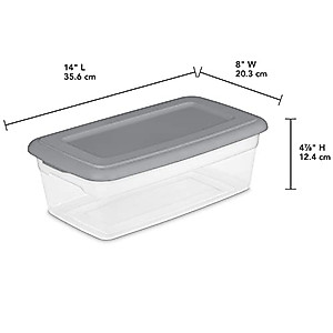 Set of (10) 6 Qt. Clear Plastic Storage Boxes with Gray Lids