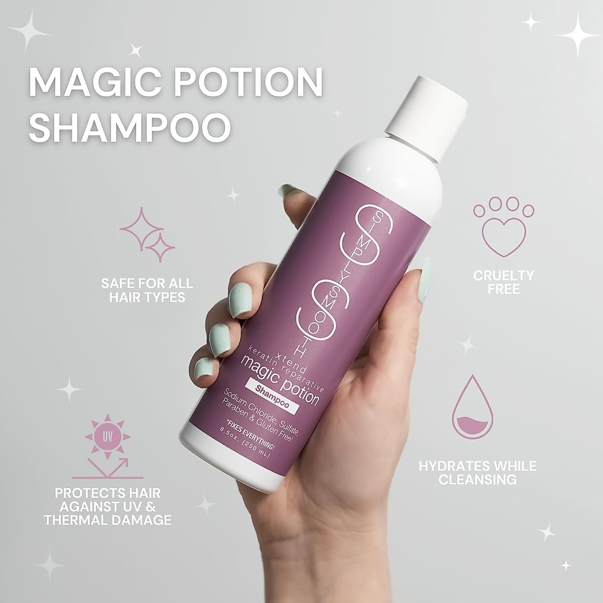 SIMPLY SMOOTH Magic Potion Shampoo Paraben Free Daily Shampoo Restore & Repair Dry, Damaged, Keratin Depleted Hair Hydrate & Create Soft, Healthy Hair For All Hair Type 8.5oz