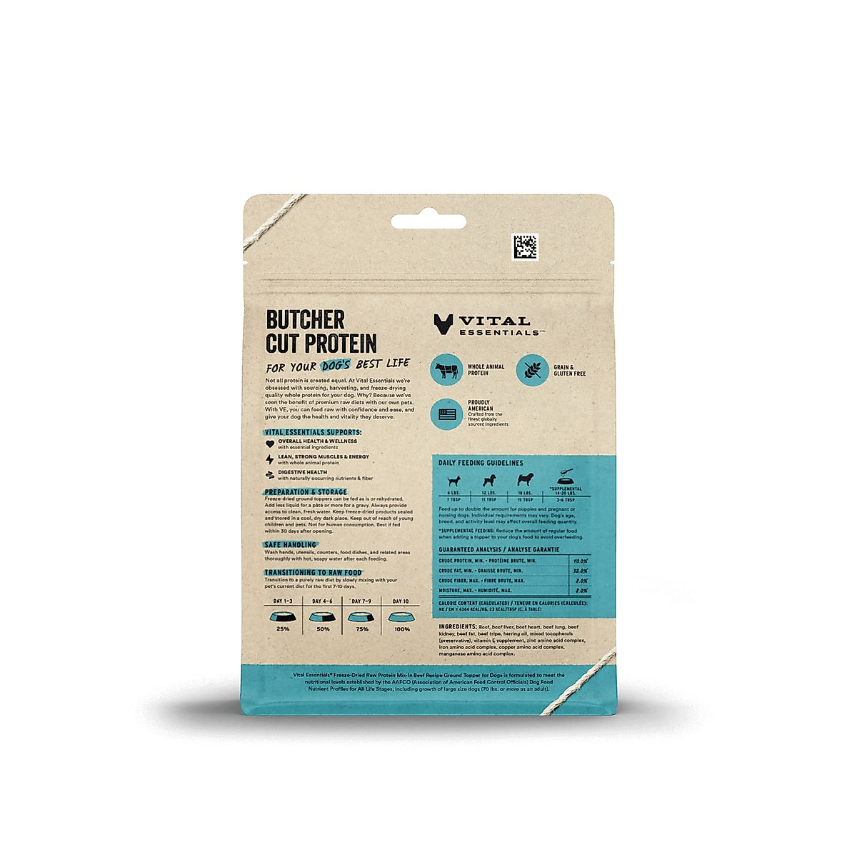 Vital Essentials Freeze Dried Raw Protein Mix-in Dog Food Topper, Beef Ground Topper for Dogs, 6 oz