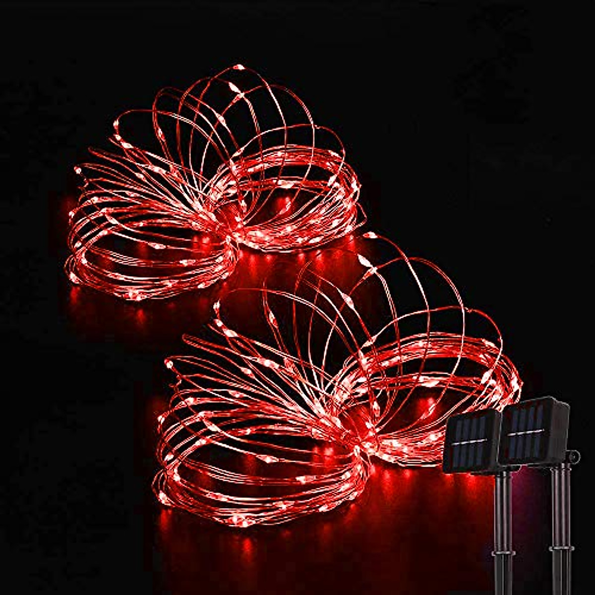 Beewin Outdoor Solar String Lights, 2 Pack 33ft 100L Solar Copper Fairy Lights,8 Modes Twinkle Lights Decor for Indoor Outdoor Patio Yard Trees Christmas Wedding Party (Red)