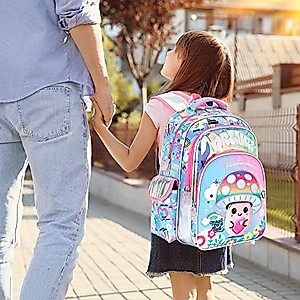 Robhomily Mushroom Girls Backpack with Lunch Box for Elementary School