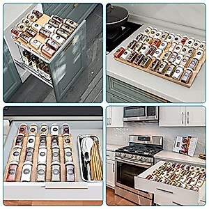 Bamboo Spice Drawer Organizer, 4 Tier Spices Rack for Cabinet Drawer Expandable From 13" to 26" Seasoning Storage Organizer Insert