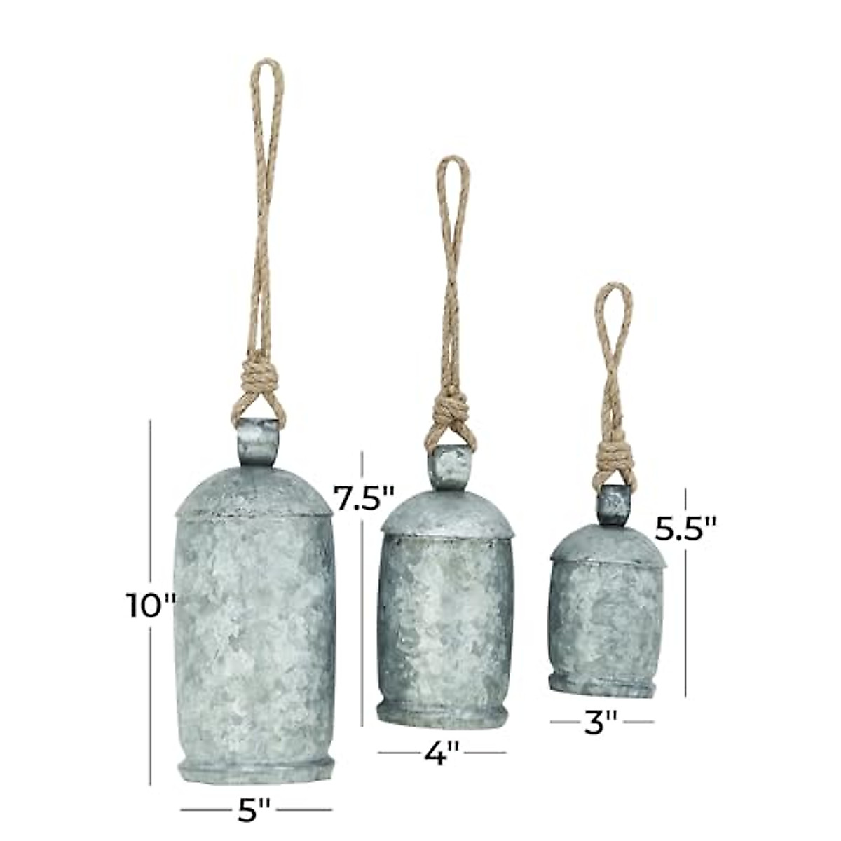 Deco 79 Rustic Metal Cowbell Decorative Bells, 5", 4", 3"H, Silver