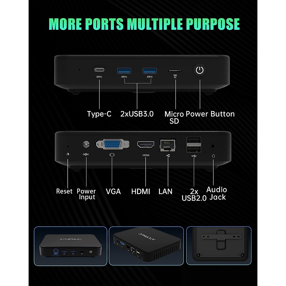 ATOPNUC Ubuntu Linux Mini PC,Intel Celeron N4020 Linux Computer 4GB RAM 128GB eMMC,Fanless Micro Desktop Computer Suppport HDMI&VGA,2.4/5G WiFi,BT5.0,Gigabit Ethernet for Business, Home