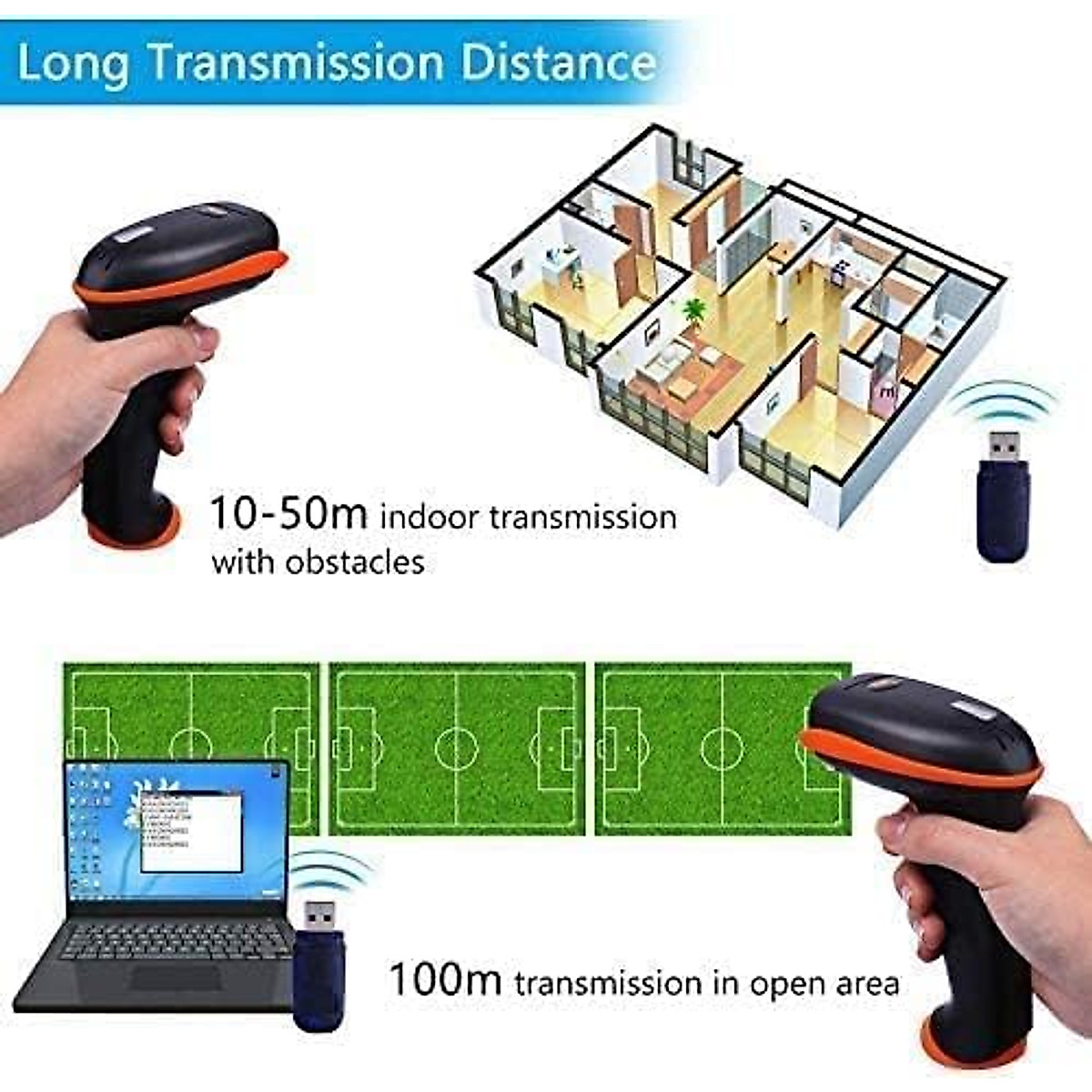 Tera Barcode Scanner Wireless 1D Laser Scanner 2-in-1 (2.4Ghz Wireless+USB 2.0 Wired) Handheld Bar Code Scanner Reader, IP54 Shockproof, for Store, Supermarket, Warehouse, Library