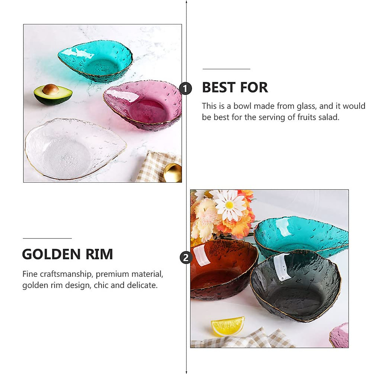 ABOOFAN Glass Salad Bowls Mixing Bowls Irregular Shape Serving Bowls for Kitchen Prep Fruit Pasta Popcorn and Snack 580ml Green