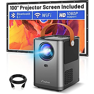 [2022 Upgraded] Mini WiFi Bluetooth Projector, ELLEPHAS 1080P Full HD Supported Movie Projector, Home Theater Projector with 100" Projector Screen & Zoom, Compatible with Android/iOS/PC/TV Stick/PS4
