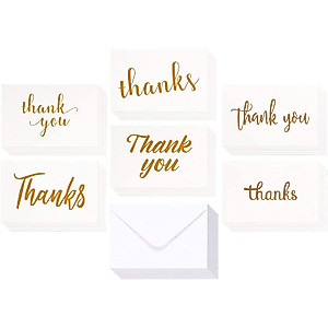 Thank You Card Bulk Set, Gold Font Designs, Blank Interior (4 x 6 In, 36 Pack)