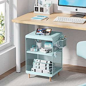 SYKIARIOL Cute Bedside Nightstand Table, Girls Metal Side Table, Kid End Table with Storage for Living Room Bedroom Kid's Room Dorm Office (Classic Mint Green)