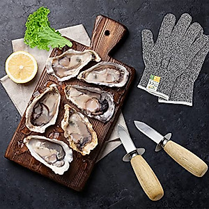 Oyster Shucking Knife Set of 2 Stainless Steel Oyster Knifes and 2 Pairs Level 5 Cut-Resistant Gloves，Oyster Knives Suitable for All Kinds of Shells and Oysters Shucking
