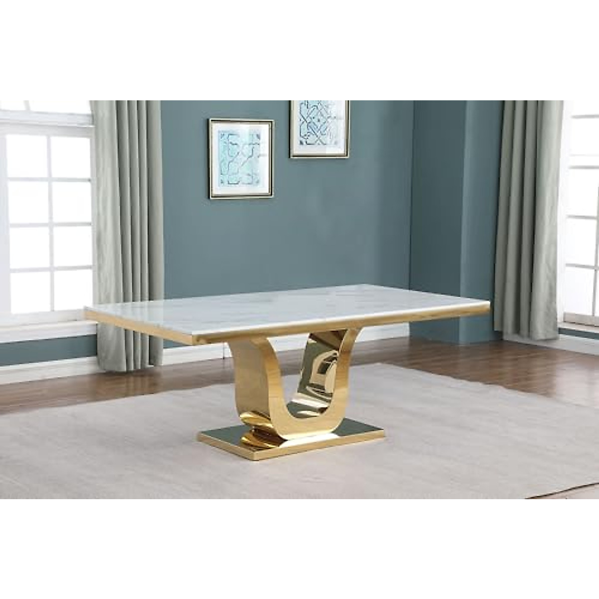 Best Quality Furniture D13-DT Dining Table, White/Gold
