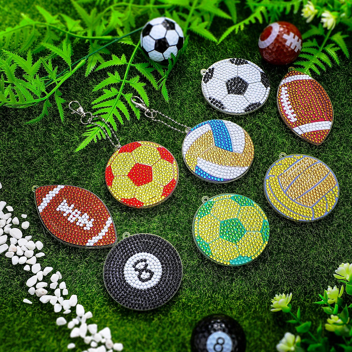 Junkin 26 Pcs Balls DIY Diamond Art Painting Keychain Kits 5D Diamond Painting Key Chains Soccer Ball Football Chain Key for Backpack Shoulder Bag Sports Accessories Adults and Kids