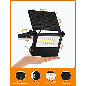 LemonBest Solar Outdoor Lights - Motion Sensor Outdoor Lights IP65 Waterproof Flood Light Wireless 6500K Super Bright Security Lights for Garage Yard Entryways Patio Garden (1 Pack)