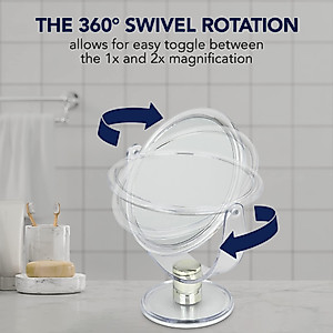 DecorRack 2 Sided Magnifying Mirror, 1x/2x Magnification, 6 Inch Makeup Mirror, Tabletop Vanity Mirror, Transparent