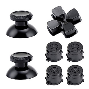 WiMas Aluminium Button Hats Thumb Grip Caps Bullet Buttons AXBY Button D-pad for PS4 7PCS （Black）