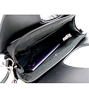 Snake Print Fringed Cut-out Handle 2-Way Medium Satchel Bag Purse Clutch Crossbody (Dark Silver Hardware - Black)