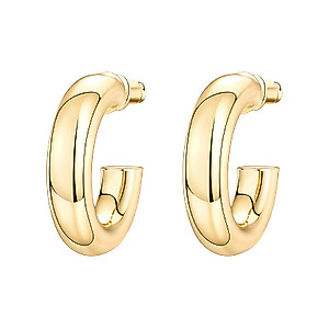PAVOI 14K Yellow Gold Colored Lightweight 6.5mm Chunky Open Hoops | 30mm Yellow Gold Hoop Earrings for Women