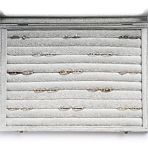 Frebeauty Rings/Earrings Organizer Tray with Clear Lid 10 Slots Velvet Drawer Insert Jewelry Storage box with Glass lid Jewelry Display Case Showcase Gift for Girls Women (Grey, 10 Slots)