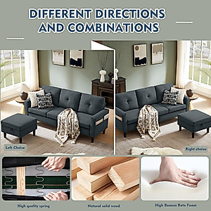 79" Convertible Sectional Sofa, L Shaped Couch with Movable Storage Ottoman 3 Seater Sofa Polyster Fibre for Apartment Small Spaces, Dark Grey