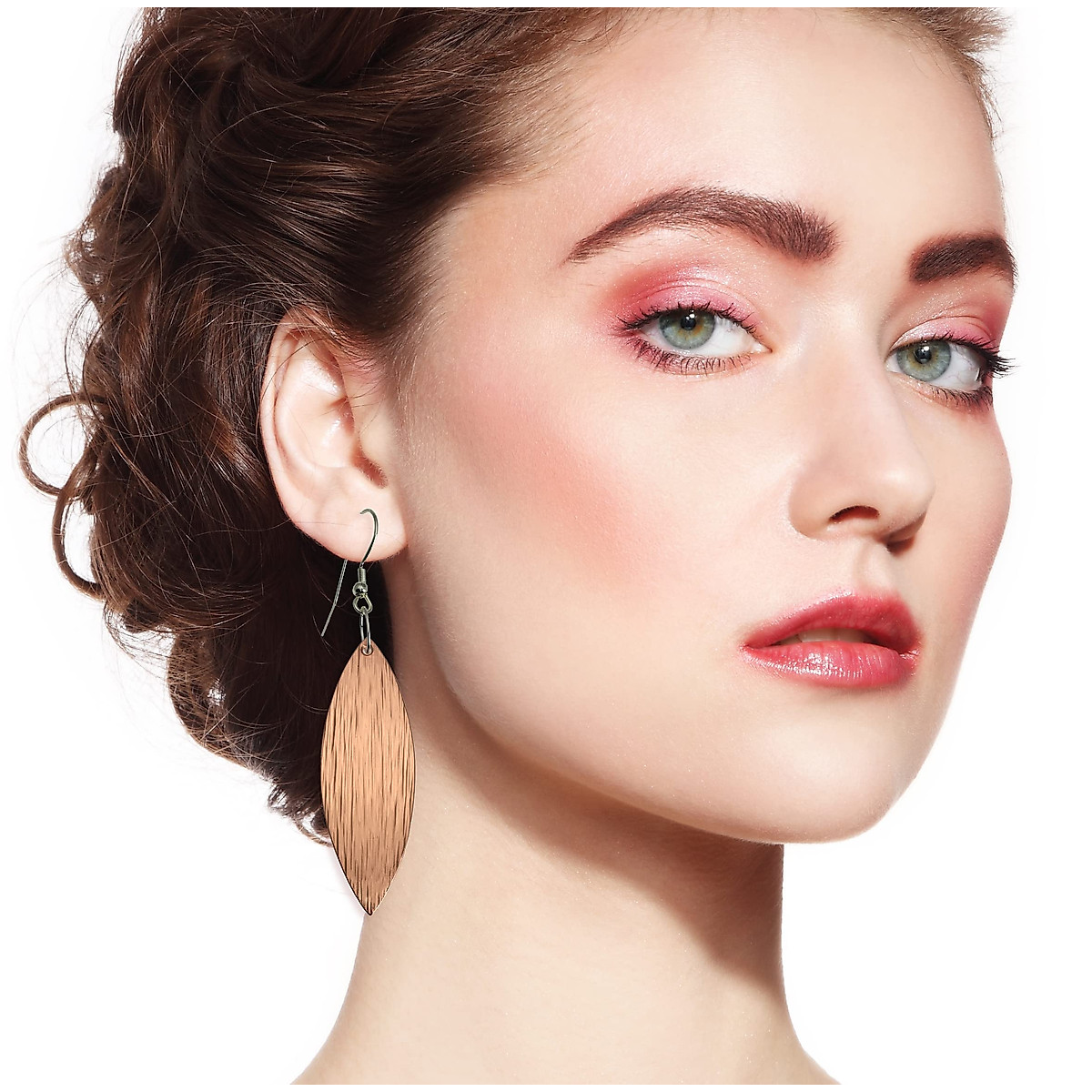 Copper Bark Leaf Drop Earrings - Handmade Copper Earrings - Jewelry Gifts for 7th Wedding Anniversary