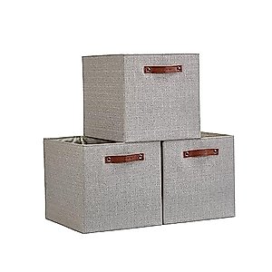 DECOMOMO Cubby Storage Bins | 13x15x13inch Fabric Storage Cubes for Kallax Shelves Cloth Nursery Decorative with Handles (Grey, Kallax - 15"L X 13"W X 13"H - 3P)