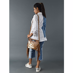 Western Suede Fringe Hair-On Crossbody Bag Women Natural Leather Hand Bag With Adjustable Strap | Leather Handbag | Purse | Side Sling Bag