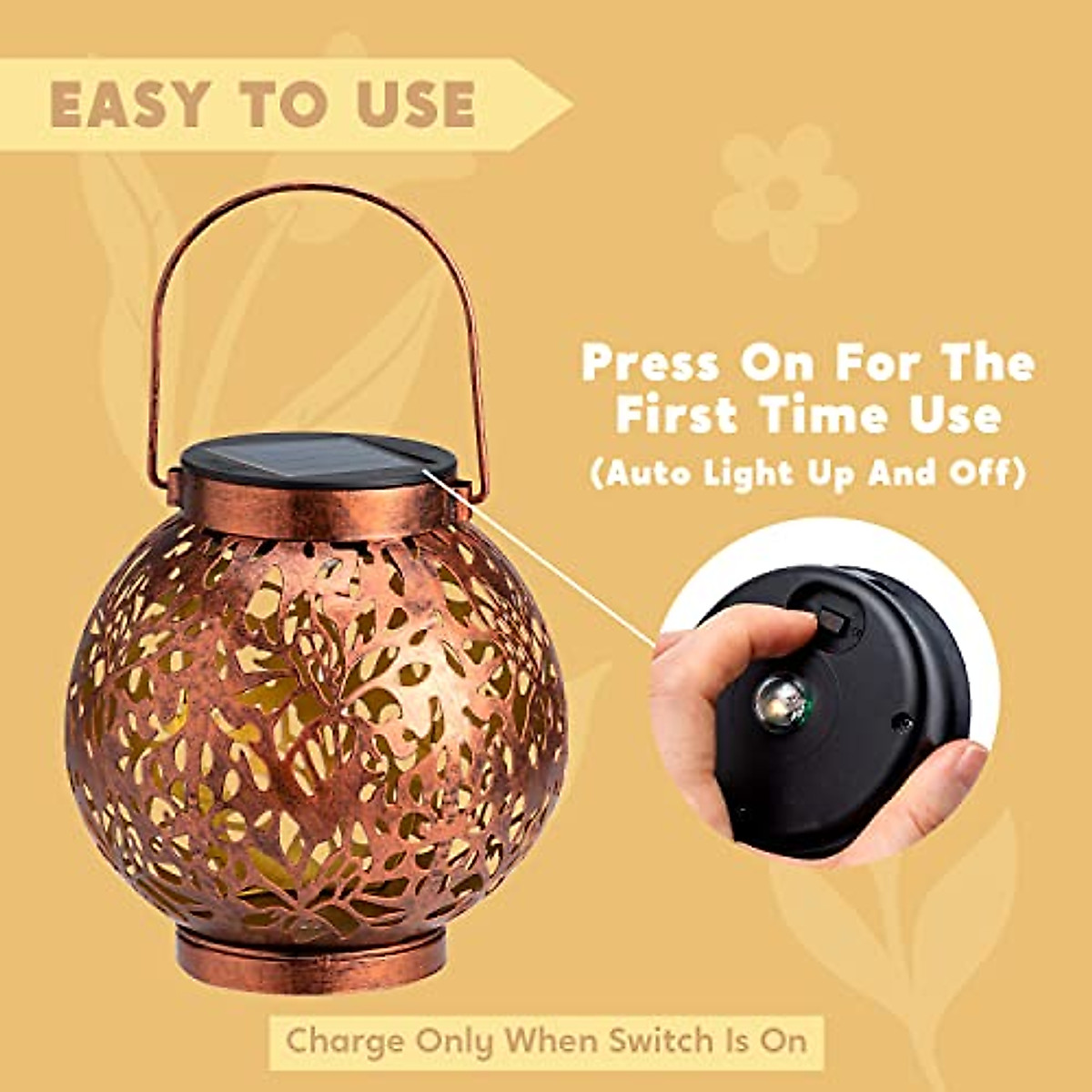 JOIEDOMI 2 Pack Outdoor Solar Hanging Lantern Lights, Waterproof Tabletop Solar Lights with Handle, LED Solar Powered Moroccan Lanterns, Metal Decorative Garden Lights for Patio, Lawn, Porch, Backyard