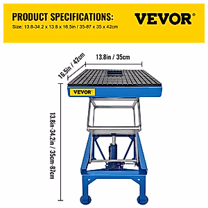 VEVOR Hydraulic Motorcycle Lift Table, 300LBS Hydraulic Motorcycle Scissor Jack, Portable Lift Table, Adjustable Motorcycle Lift Jack, Blue Motorcycle Lift Stand