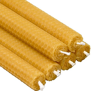 6 Count Beeswax Taper Candles Hand Rolled - Smokeless Dripless -Natural Scent - 8 Inch in Natural Yellow Color