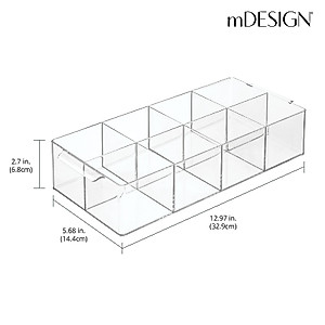 mDesign Plastic Condiment Organizer and Tea Bag Holder - 8-Compartment Kitchen Pantry/Countertop Storage Caddy - Divided Chip, Snack, Oatmeal Packet Holder - Lumiere Collection - 2 Pack, Clear