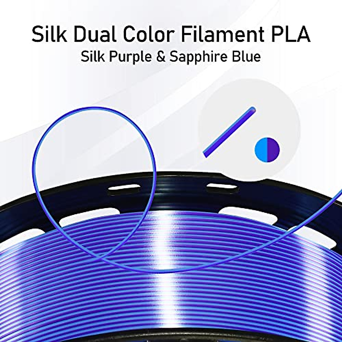 OEM MIKA3D 2 Colors Silk Purple Sapphire Blue in 1 PLA Coextrusion Filament, 1.75mm Printing 2 Colored Silk PLA, Widely Fit for 3D Printer, 2.2lbs/1kg Dual Color Material