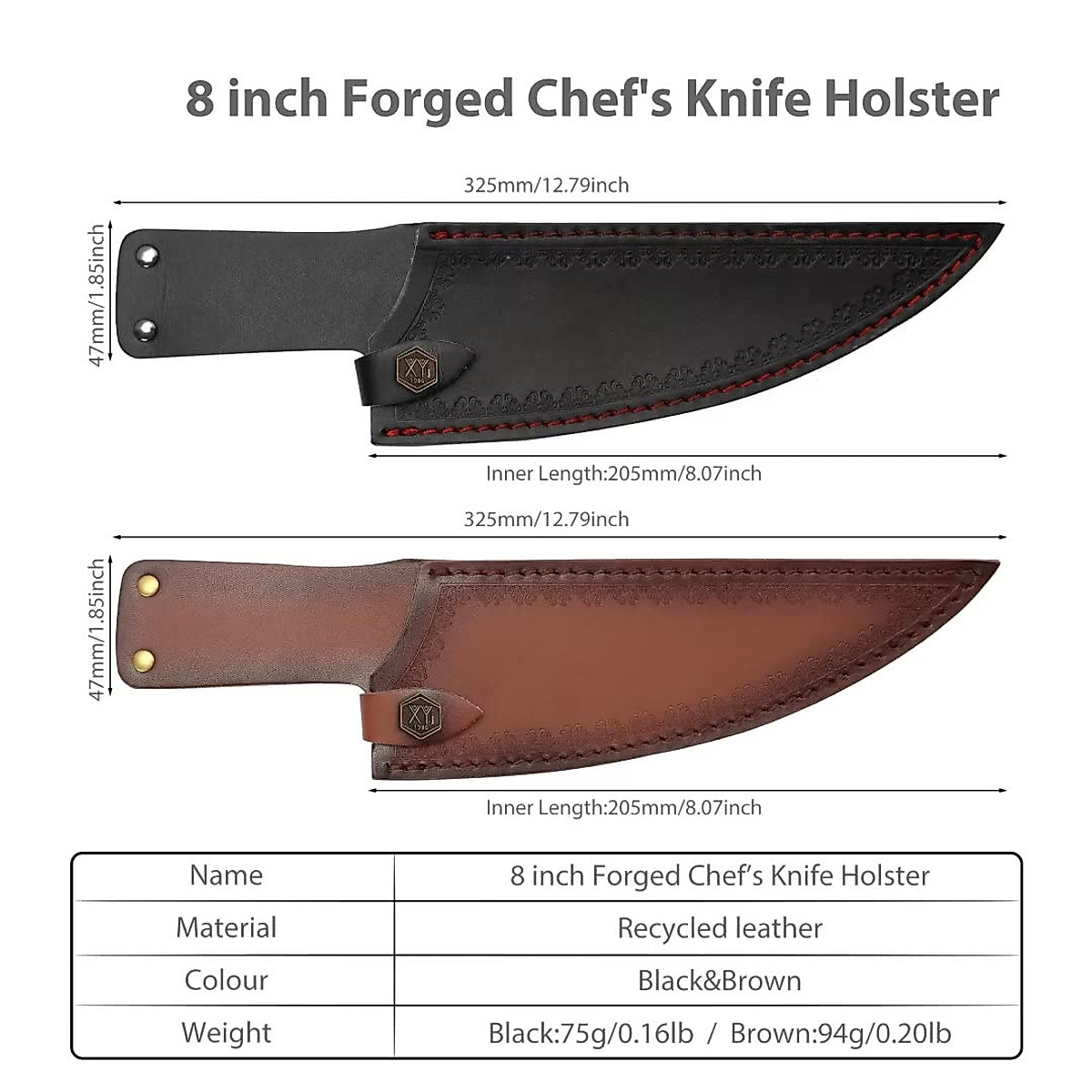 XYJ 2-pieces Set Chef Knife Sleeves Leather Cover Sheath For 8 Inch Kitchen Knives Edge Guard Protector With Belt Loop For Carry Knife(Not Included Knife)