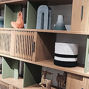 BURFERLY Mini Collapsible Laundry Hamper for Baby Pure Cotton Rope Storage Basket with Handles Dirty Clothes Hamper Storage Bins Organizer for Nursery, Laundry, Towel, Clothes (9.8''x10.2'', Black)