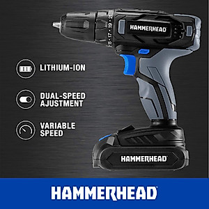 Hammerhead 20V 2-Speed Cordless Drill Driver Kit with 1.5Ah Battery and Charger - HCDD201