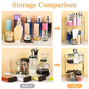 2 Tier 360 Rotating Makeup Organizer, Spinning Perfume Organizer Tiered Lazy Susan Turntable for Skincare Cosmetic Perfume Kitchen Storage for Women