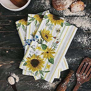 Big buy store Sunflower Butterfly Bee Floral Kitchen Dish Towels, Soft Lightweight Microfiber Absorbent Decorative Hand Towel Green Yellow Stripes Tea Towel Guest Towel for Kitchen Bathroom 18x28in