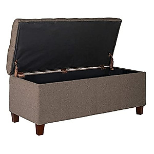 Homepop Home Decor | Tufted Ainsley Button Storage Ottoman Bench with Hinged Lid | Ottoman Bench with Storage for Living Room & Bedroom, Brown