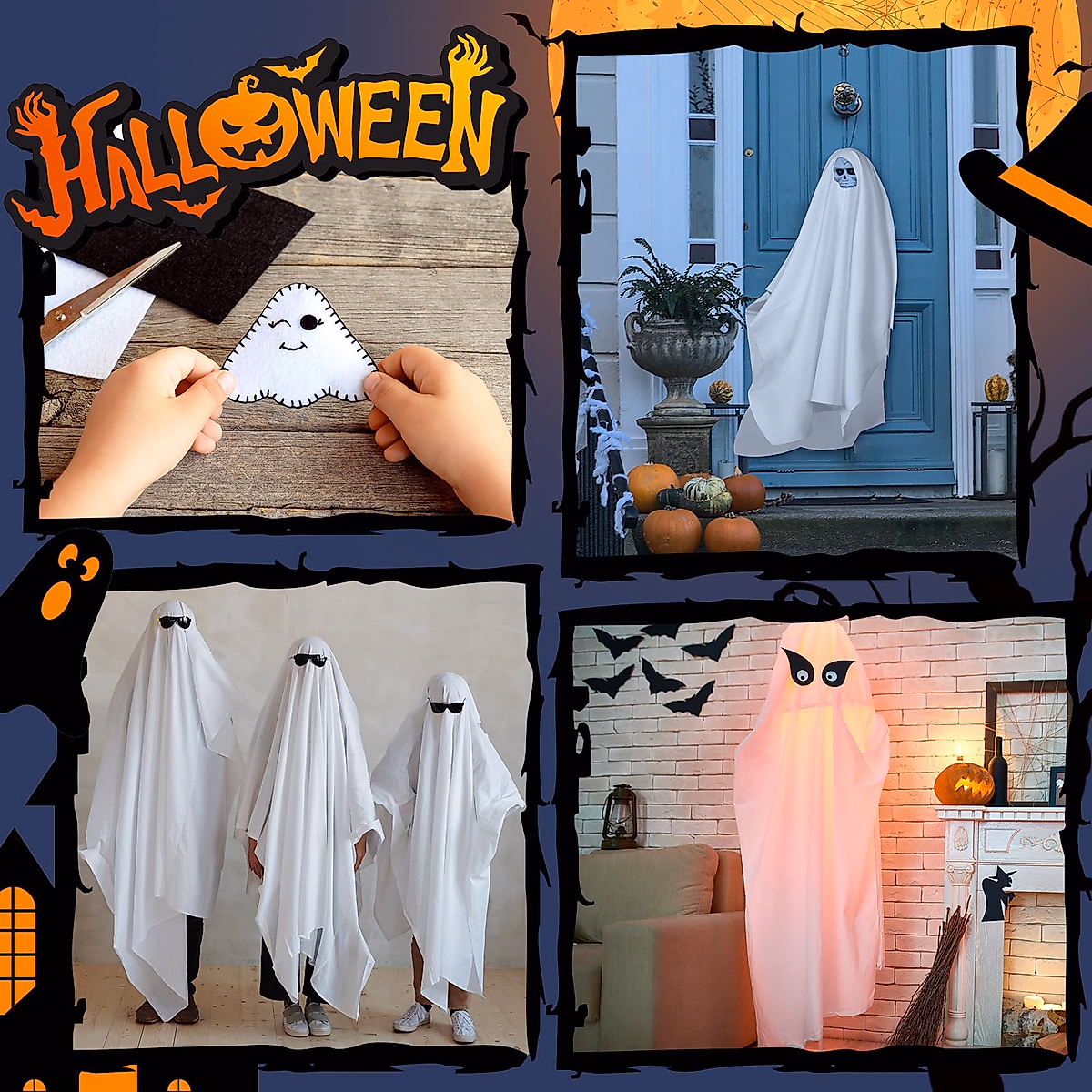 HunnmingRe 5 Yard x 55 Inch Halloween Fabric Ghost Costume Fabric White Quilting Cotton Fabric for Halloween DIY Witch Party Hooded Vampires Cape Cloak Ghost Dog Costume Trick or Treat Sewing Crafts