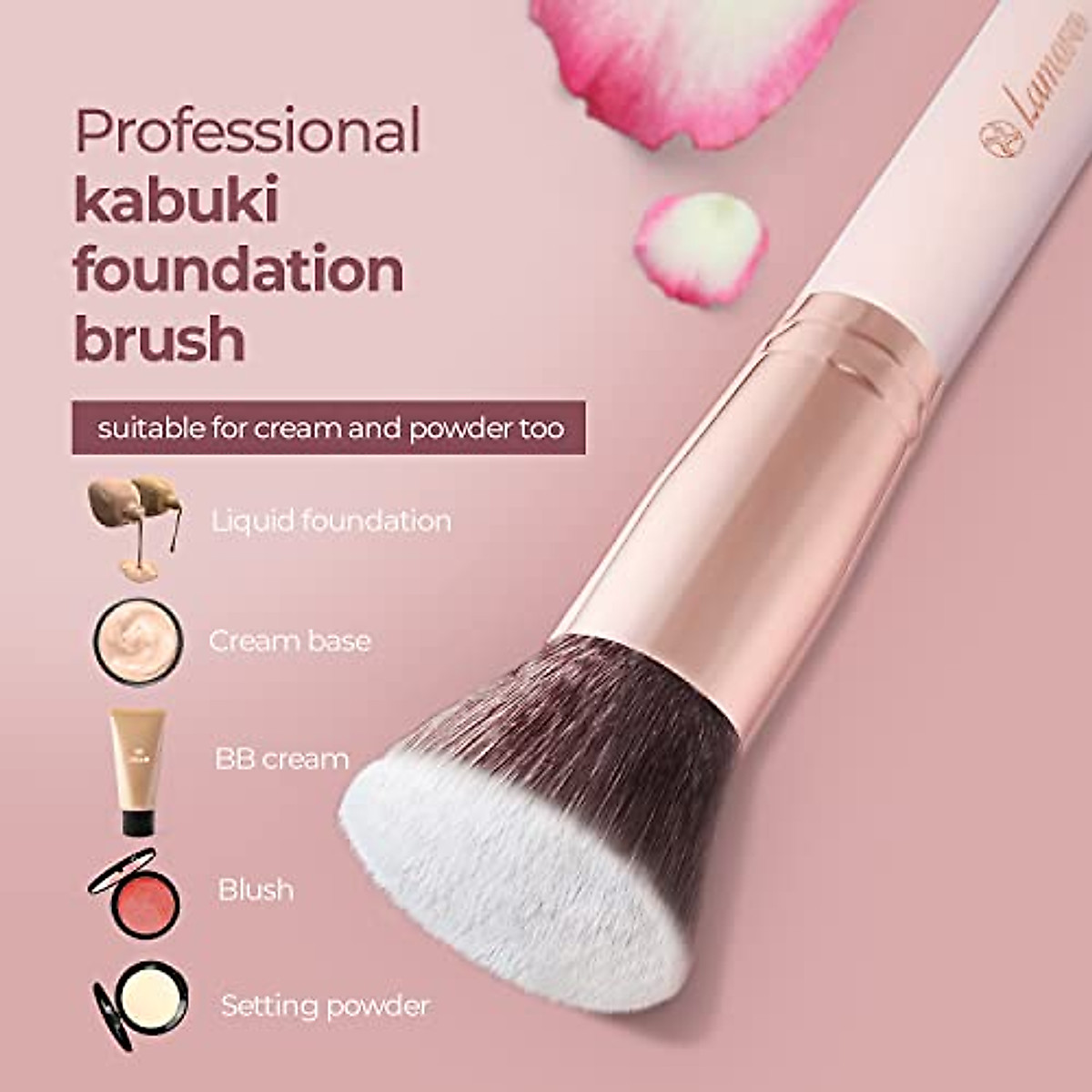 Flat Top Kabuki Foundation Brush - Premium Makeup Face Brush For Liquid, Cream, Powder - Blending, Buffing, Stippling Brush - Pro Quality Synthetic Dense Bristles