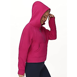 Women’s Hoodies Half Zip Long Sleeve Fleece Crop Pullover Sweatshirts with Pockets Thumb Hole
