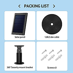 Ayotu Weatherproof Solar Panel for Stick Up Cam Battery/Plug-in 3rd Gen/2nd Gen & Spotlight Cam Battery, 3.8M/12ft Charging Cable with Wall Mount (NOT Include Camera),Black